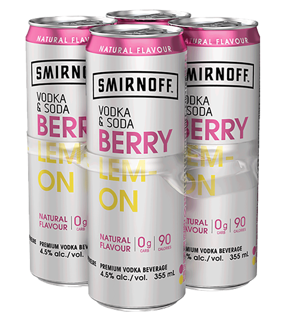 Smirnoff Vodka & Soda Berry Lemon - 4 x 355mL